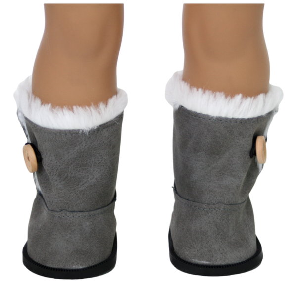 Gray Ewe Boots with Button and Fur 18" Doll Clothes for Americ...